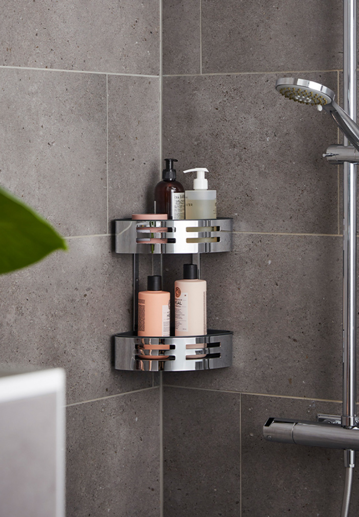 Two Tier Corner Shower Tidy With Removable Tray Chrome - Miller Bathroom